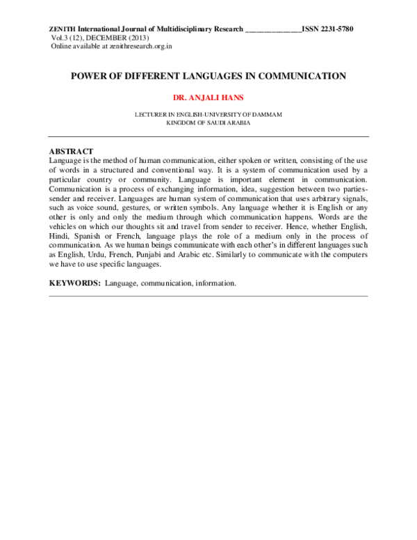 (PDF) Power of different languages in communication | Dr. Emmanuel Hans ...