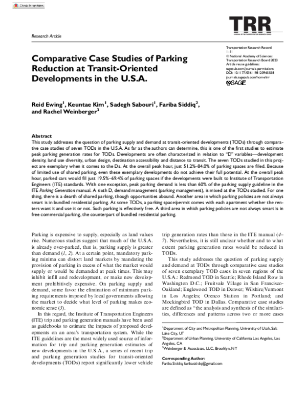 (PDF) Comparative Case Studies of Parking Reduction at Transit-Oriented ...