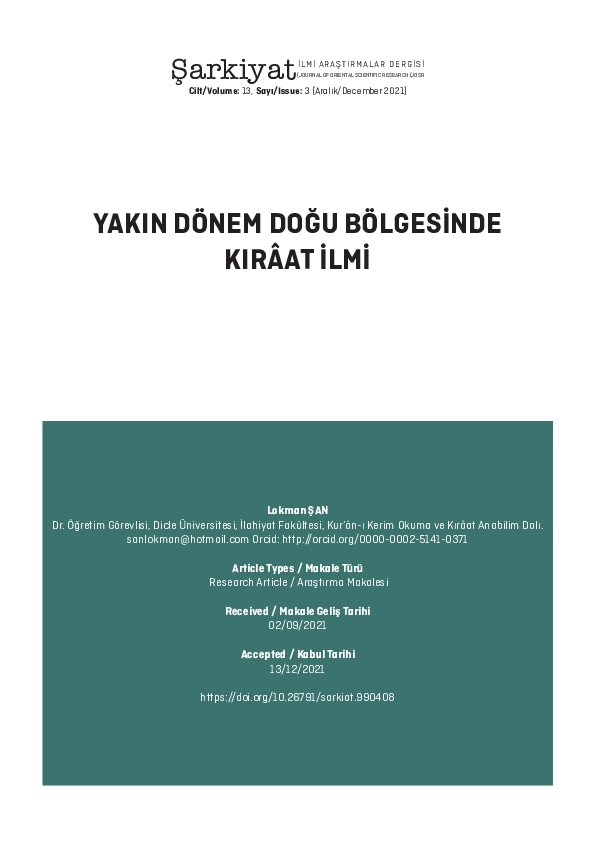 (PDF) Yakin Dönem Doğu Bölgesi̇nde Kirâat İlmi̇