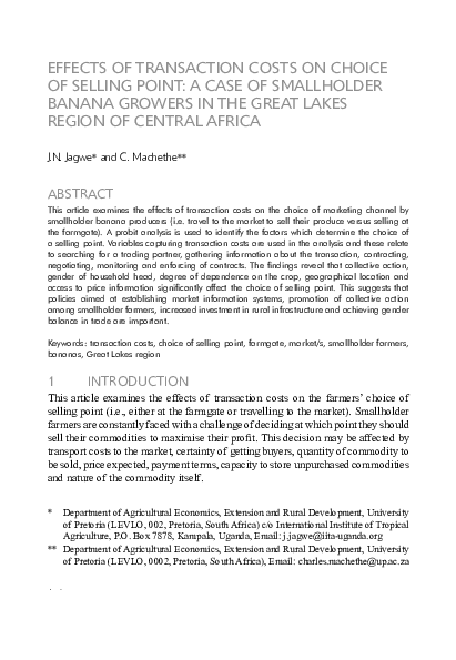 (PDF) Effects of Transaction Costs on Choice of Selling Point: A Case ...
