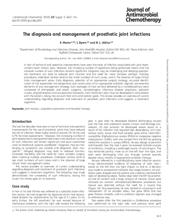 (PDF) The diagnosis and management of prosthetic joint infections | Ivor Byren - Academia.edu