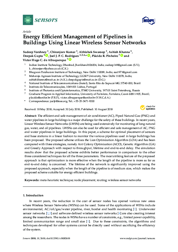 Pdf Energy Efficient Management Of Pipelines In Buildings Using Linear Wireless Sensor Networks