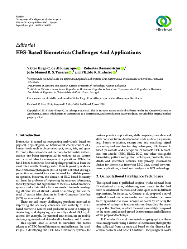 (PDF) EEG-Based Biometrics: Challenges And Applications