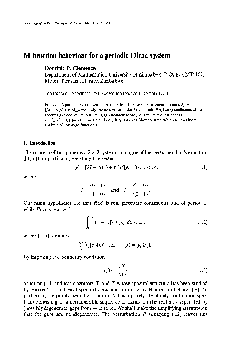 (PDF) M-function behaviour for a periodic Dirac system