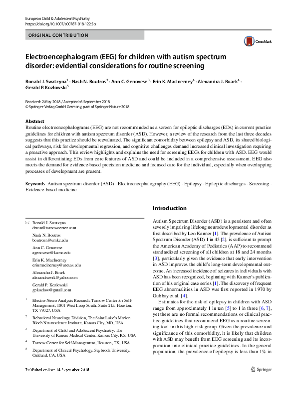 (PDF) Electroencephalogram (EEG) for children with autism spectrum ...