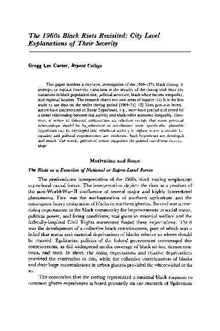 (PDF) The 1960s Black Riots Revisited: City Level Explanations of Their ...
