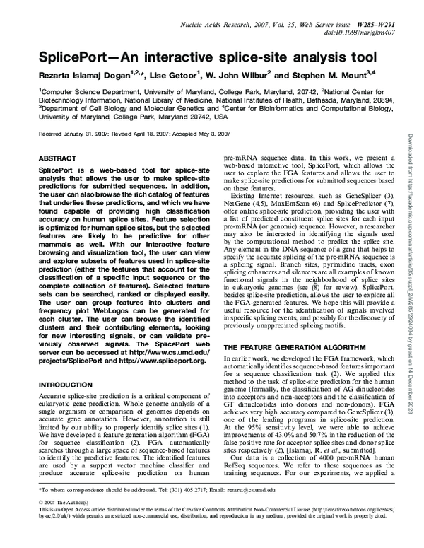 (PDF) SplicePort--An interactive splice-site analysis tool