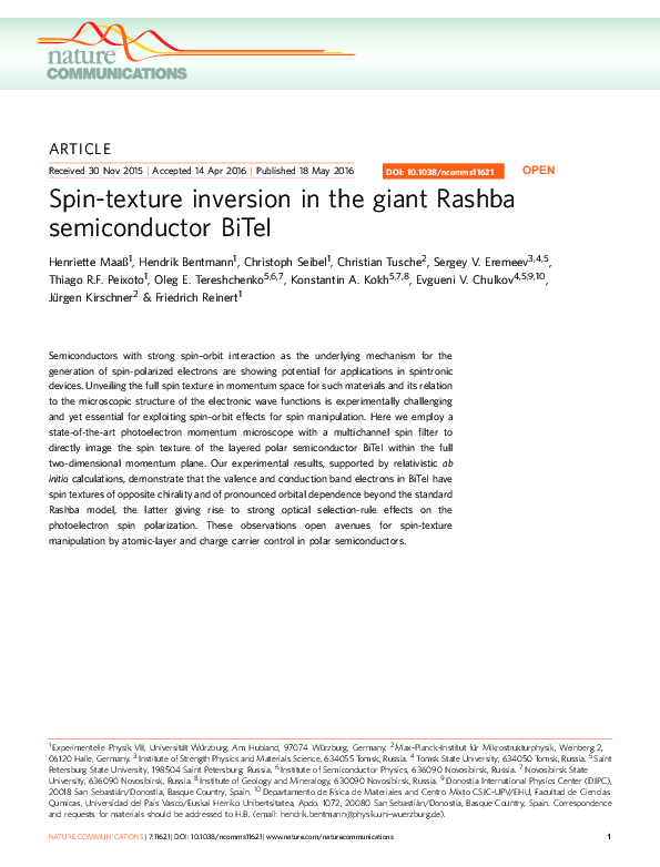 (PDF) Spin-texture inversion in the giant Rashba semiconductor BiTeI ...