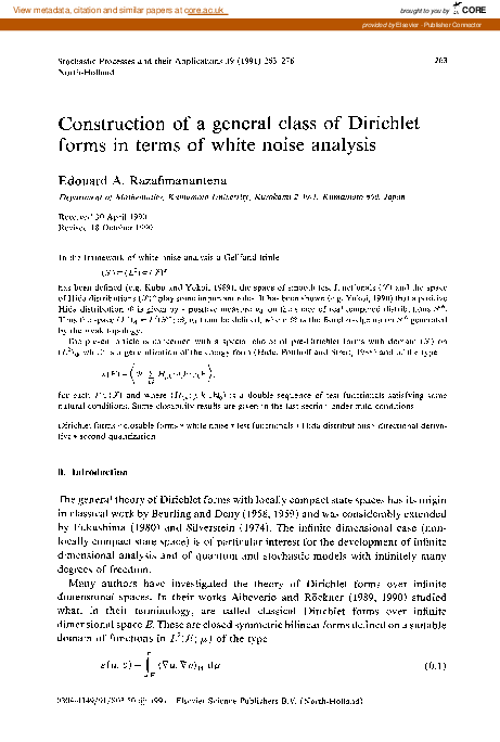 (PDF) Construction of a general class of Dirichlet forms in terms of ...