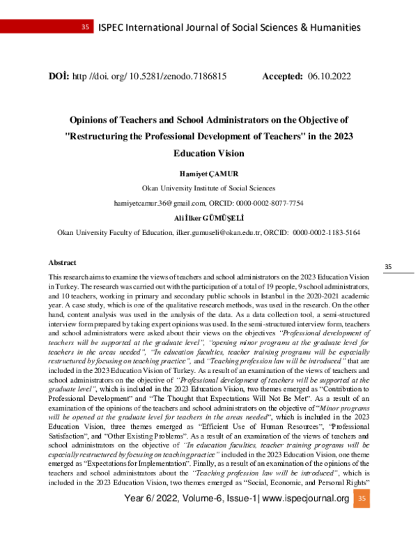 (PDF) Opinions of Teachers and School Administrators on the Objective ...