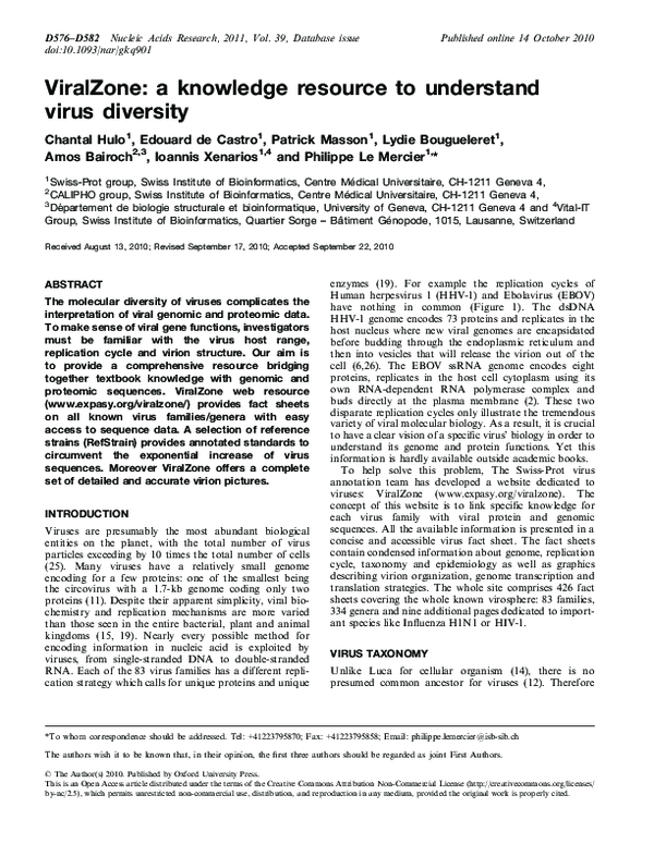 (PDF) ViralZone: a knowledge resource to understand virus diversity