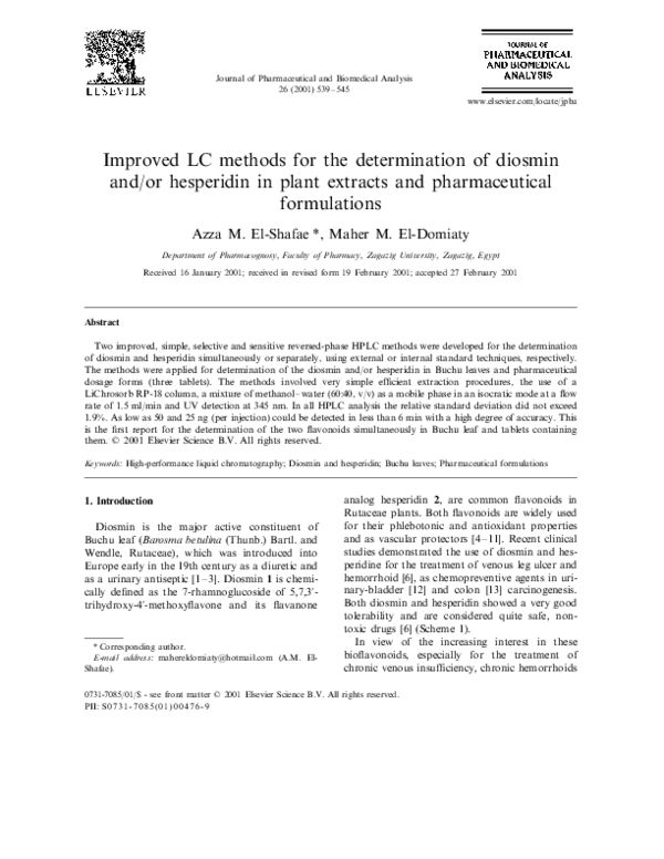 (PDF) Improved LC methods for the determination of diosmin and/or hesperidin in plant extracts ...