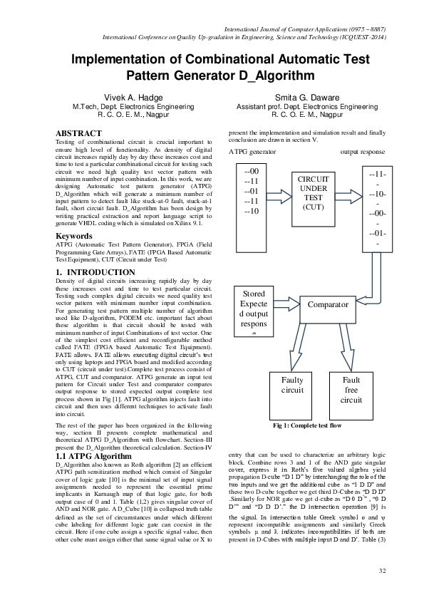 Pdf Implementation Of Combinational Automatic Test Pattern Generator Dalgorithm