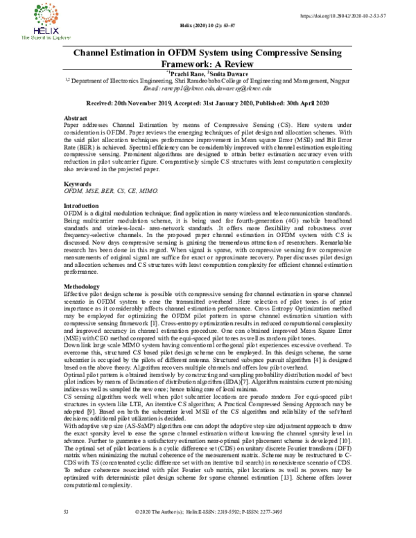 (PDF) Channel Estimation in OFDM System using Compressive Sensing Framework: A Review