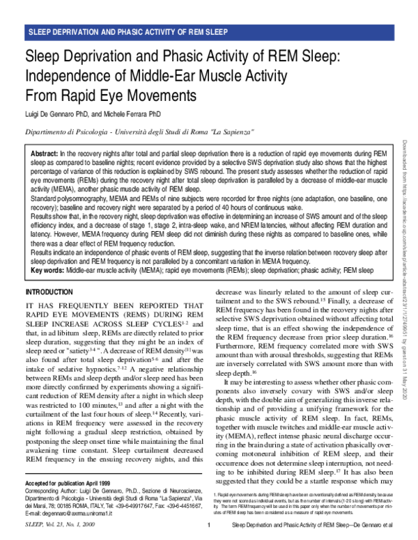 (PDF) Sleep Deprivation and Phasic Activity of REM Sleep: Independence ...