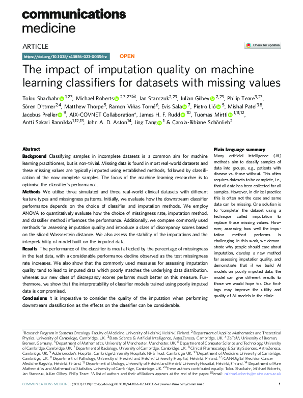 (PDF) The impact of imputation quality on machine learning classifiers ...