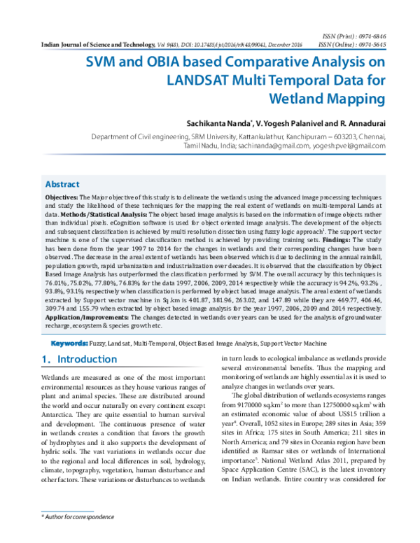 (PDF) SVM and OBIA based Comparative Analysis on LANDSAT Multi Temporal Data for Wetland Mapping