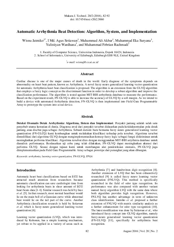 Pdf Automatic Arrhythmia Beat Detection Algorithm System And Implementation