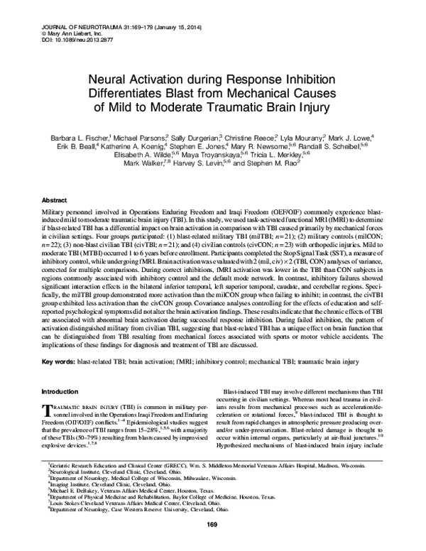 (PDF) Neural Activation during Response Inhibition Differentiates Blast ...