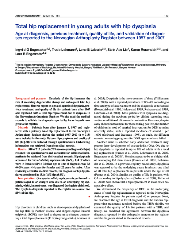 (PDF) Total hip replacement in young adults with hip dysplasia