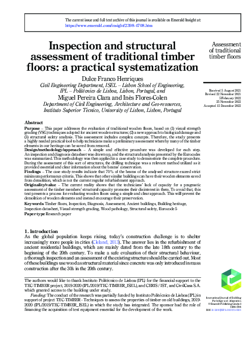 (PDF) Inspection and structural assessment of traditional timber floors ...