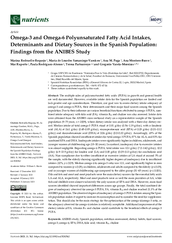 (PDF) Omega-3 and Omega-6 Polyunsaturated Fatty Acid Intakes ...