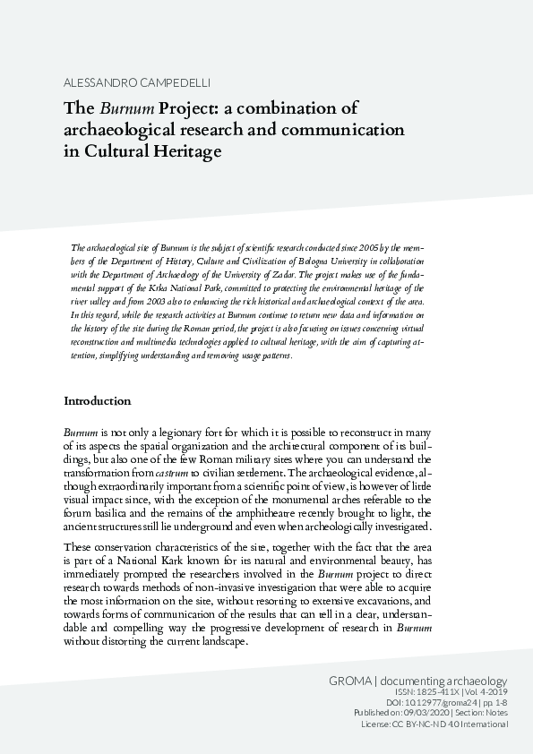 (PDF) The Burnum Project: a combination of archaeological research and ...