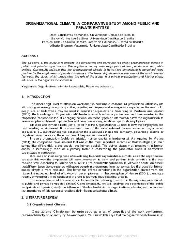 (PDF) Organizational Climate: A Comparative Study Among Public and ...