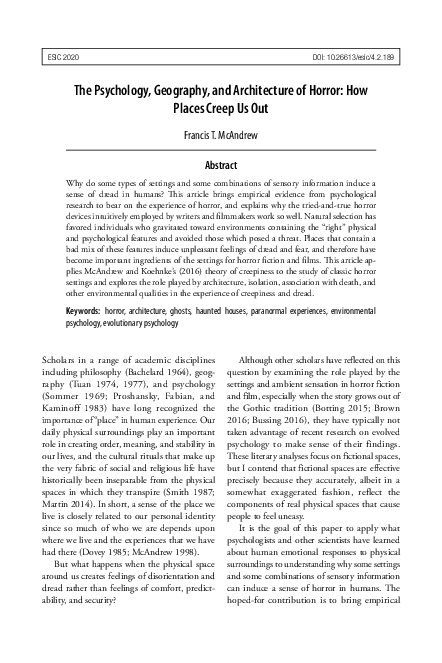 (PDF) The Psychology, Geography, and Architecture of Horror: How Places ...