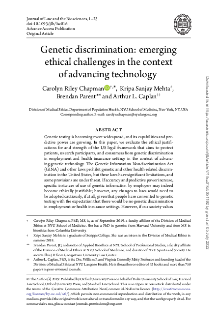 (PDF) Genetic discrimination: emerging ethical challenges in the ...