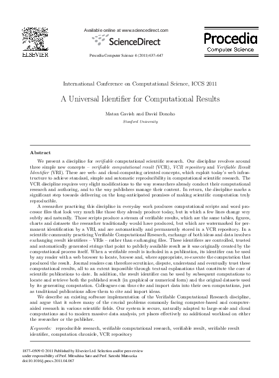(PDF) A Universal Identifier for Computational Results