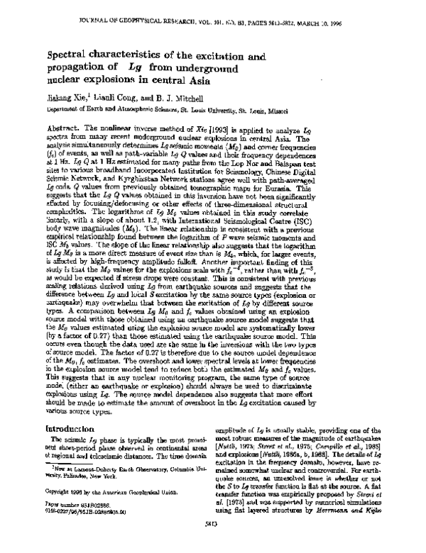 (PDF) Spectral characteristics of the excitation and propagation of Lg ...
