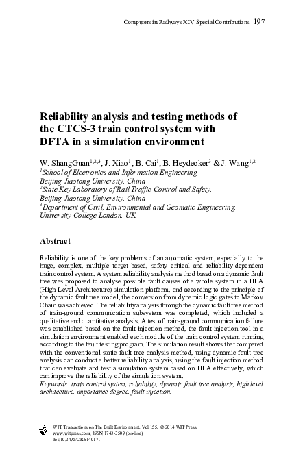 (PDF) Reliability analysis and testing methods of the CTCS-3 train ...