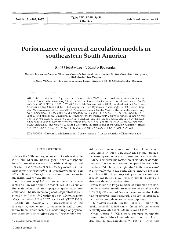 (PDF) Performance of general circulation models in southeastern South ...