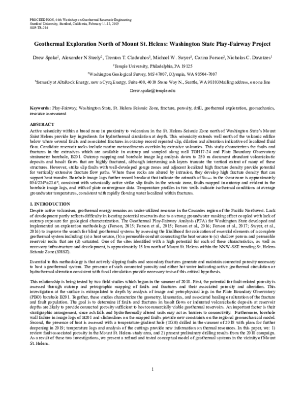 (PDF) Geothermal Exploration North of Mount St. Helens: Washington ...