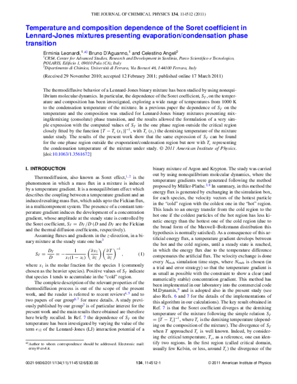 (PDF) Temperature and composition dependence of the Soret coefficient in Lennard-Jones mixtures ...