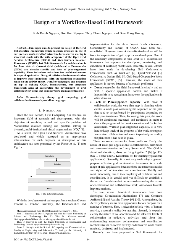 (PDF) Design of a Workflow-Based Grid Framework