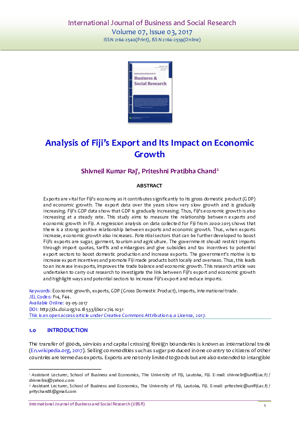 (PDF) Analysis of Fiji’s Export and Its Impact on Economic Growth