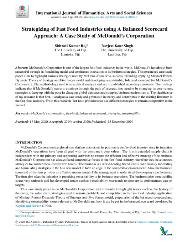 (PDF) Strategizing of Fast Food Industries using A Balanced Scorecard ...