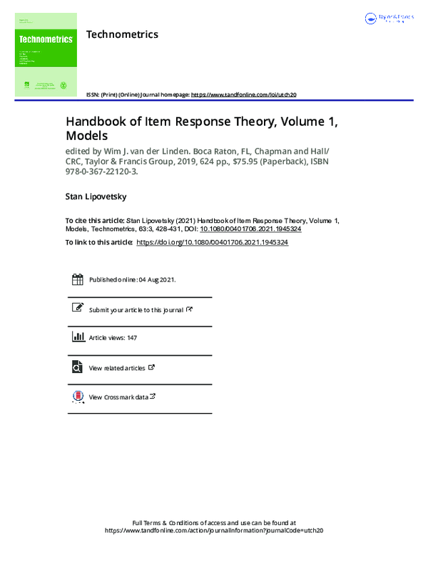 (PDF) Handbook of Item Response Theory, Volume 1, Models