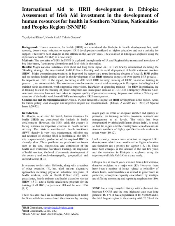 (PDF) International Aid to HRH development in Ethiopia: Assessment of Irish Aid investment in ...