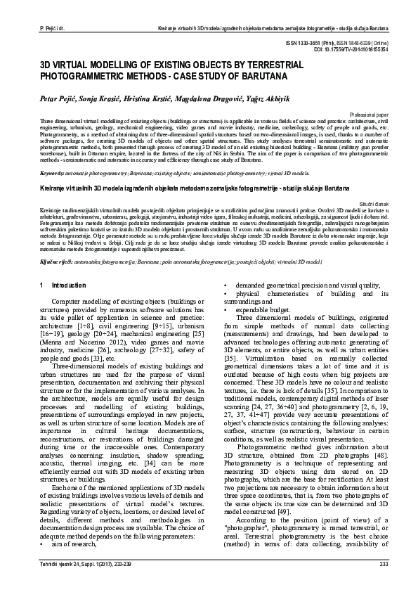 (PDF) 3D virtual modelling of existing objects by terrestrial photogrammetric methods - case ...