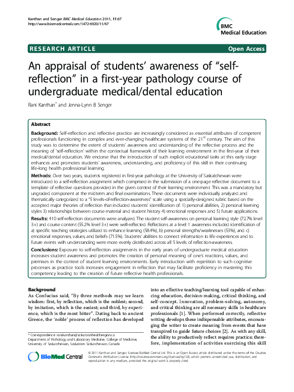(PDF) An appraisal of students' awareness of "self-reflection" in a ...