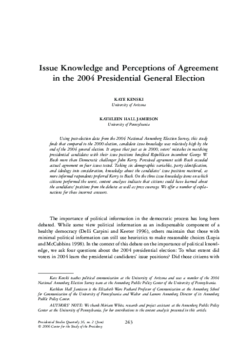 (PDF) Issue Knowledge and Perceptions of Agreement in the 2004 ...