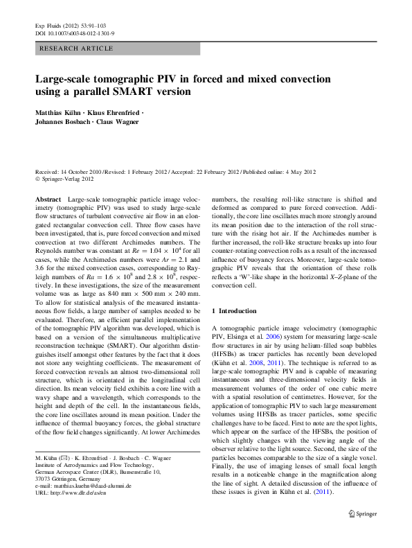 Pdf Large Scale Tomographic Piv In Forced And Mixed Convection Using A Parallel Smart Version