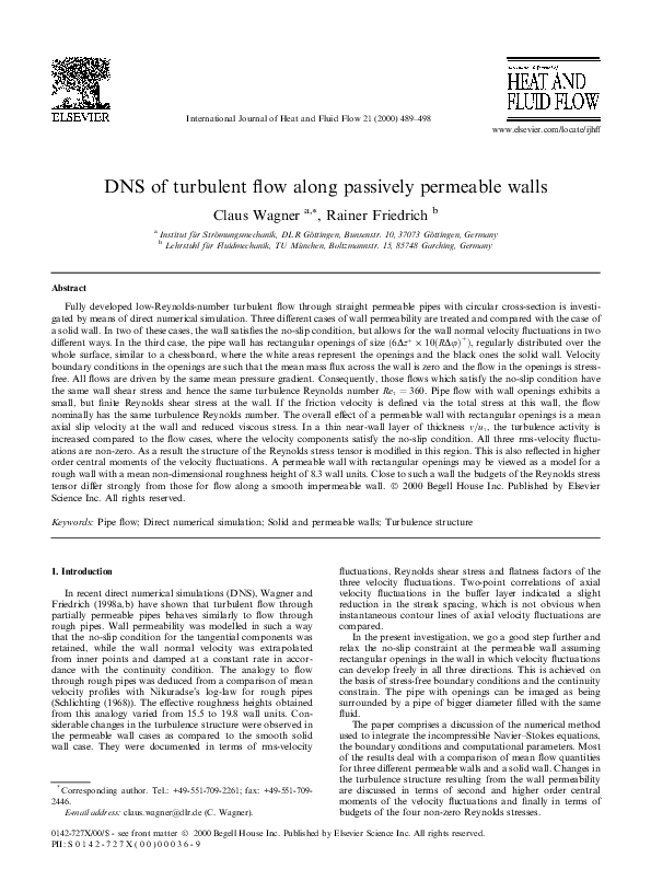 (PDF) DNS of turbulent flow along passively permeable walls