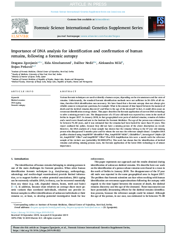(PDF) Importance of DNA analysis for identification and confirmation of ...