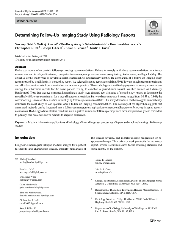 (PDF) Determining Follow-Up Imaging Study Using Radiology Reports | Vr ...