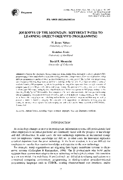 (PDF) Journeys up the mountain: Different paths to learning object-oriented programming