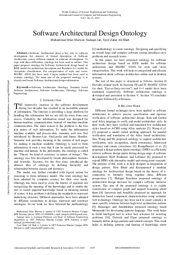 (PDF) Software Architectural Design Ontology